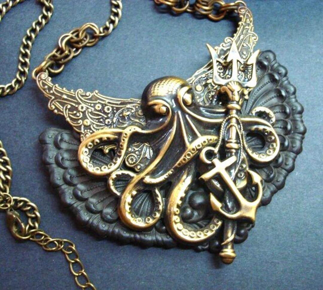 Octopus Steampunk Necklace, Fantasy Winded Creature, Unique, Handmade ...