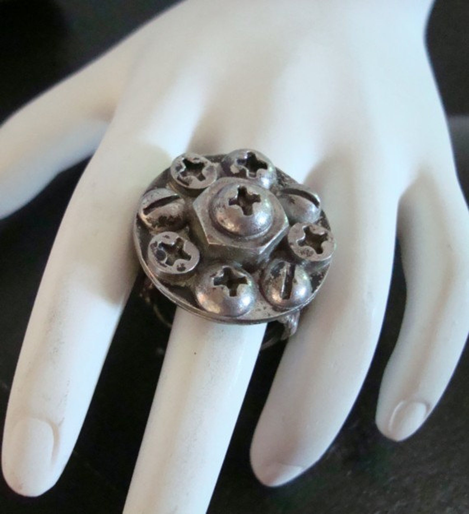 Steampunk Ring Industrial Findings Screws Silver Ox USA - Etsy