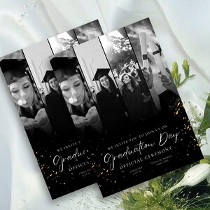 Black Gold Graduation Invitation Card, Photo Collage, Personalized Grad ...