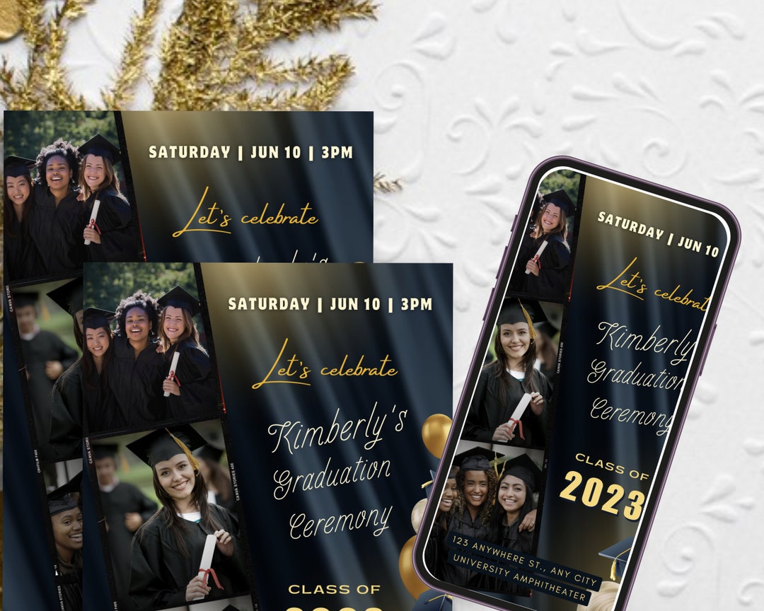 Black Gold Grad Party Invitation Digital Template, Luxe Design ...