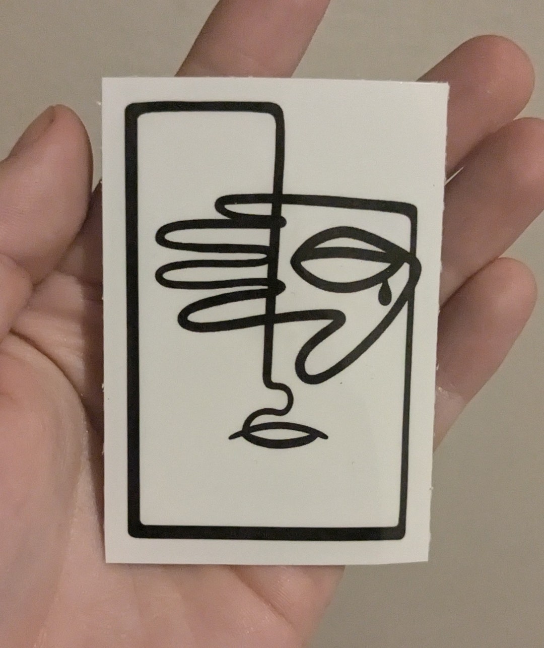 Modern Sad Face Line Art Sticker - Etsy