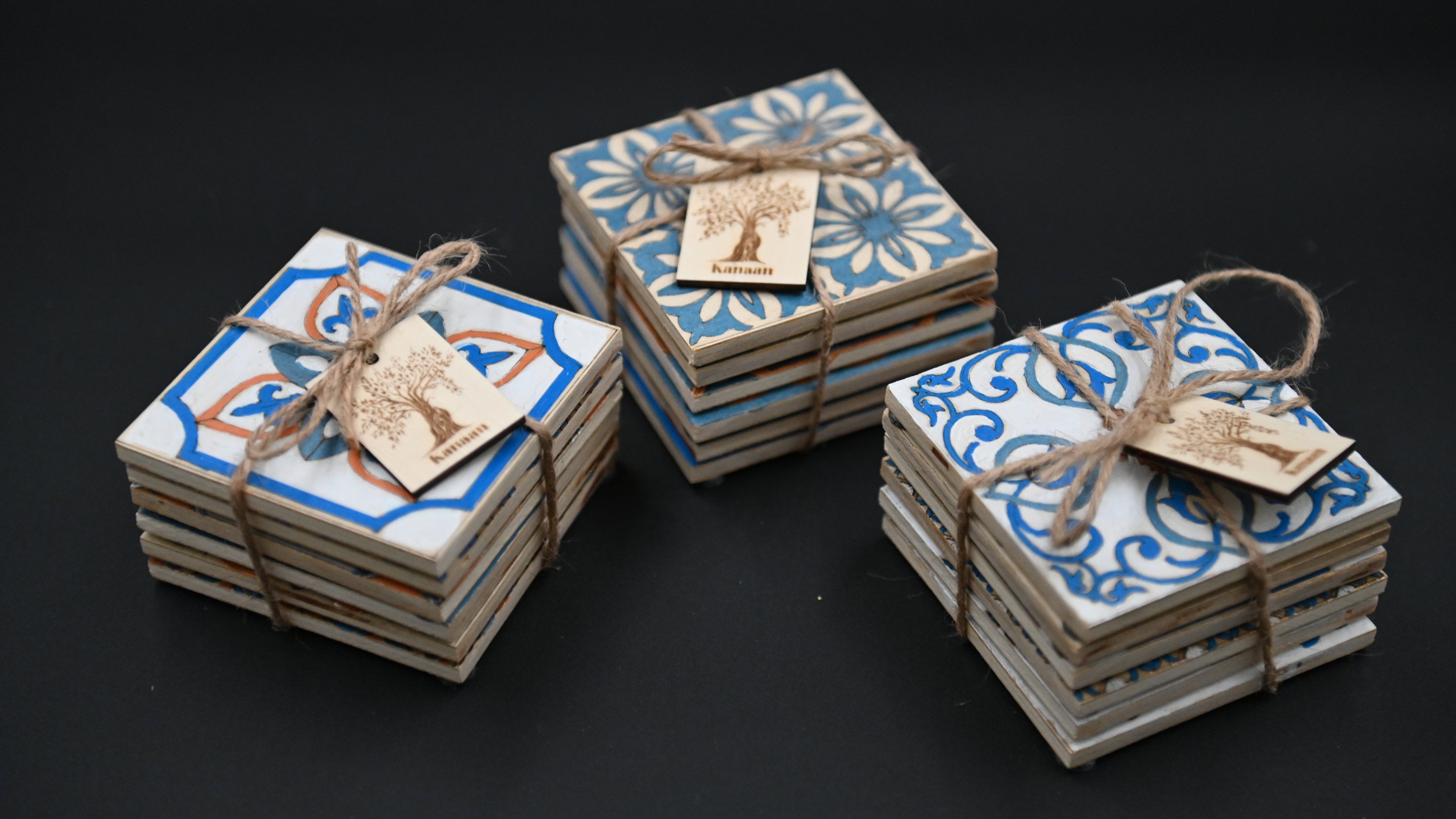 Geometric Turkish Tile Inspired Hand-painted Wood Coasters - Set of 6 ...