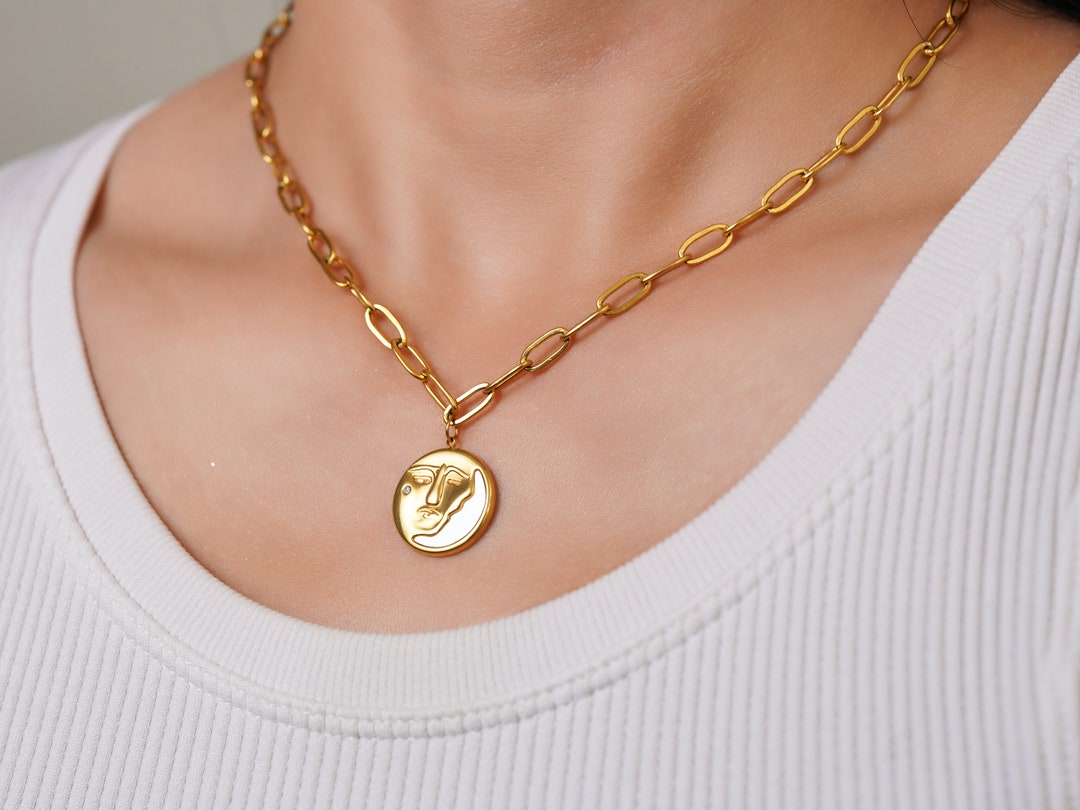 Unique Female Face Pendant Necklace,abstract Face Threader Necklace ...