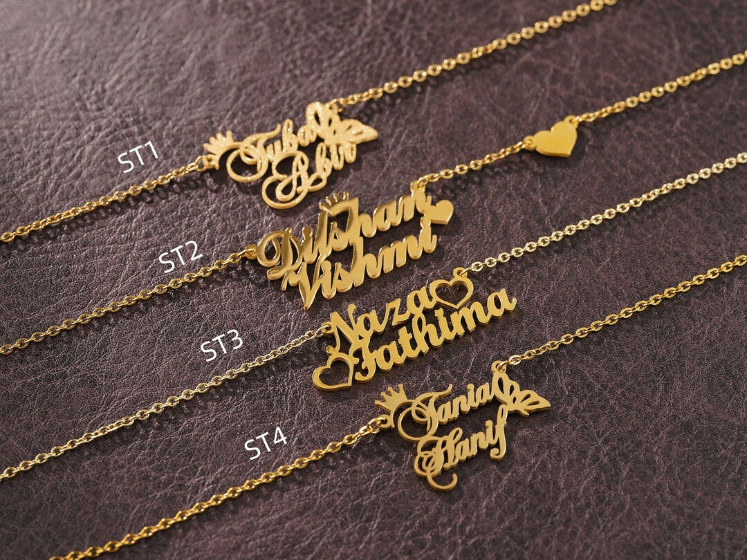 Custom Gold Two Name Necklace/personalized Double Nameplate Necklace ...