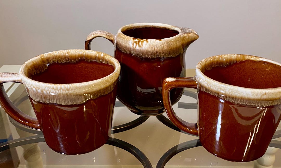 Vintage Mccoy Pottery Brown Drip Glaze 3 Piece Set of Two Coffee Mugs ...