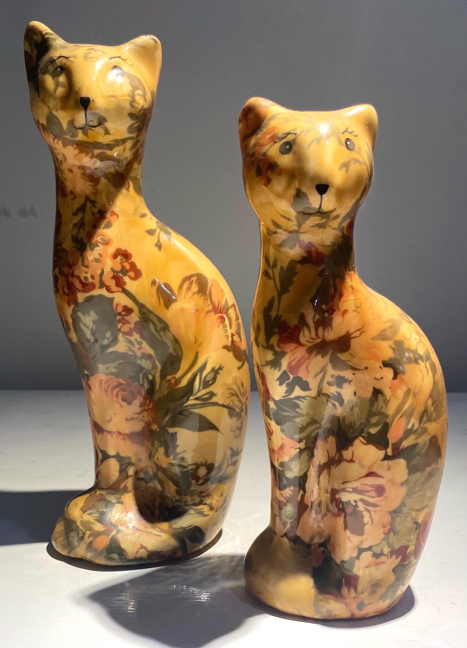 Vintage Floral Decoupage Patchwork Porcelain Calico Cat Figurines by ...