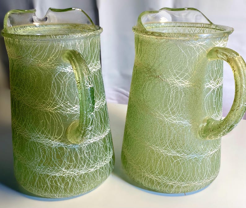 Vintage Spaghetti String Glass Pitchers, Set of Two - Etsy