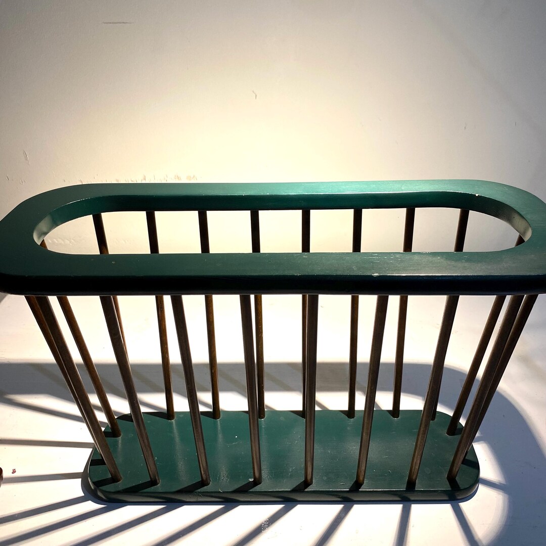 Vintage MCM Wooden Spindle Newstand Magazine Rack, Forrest Green - Etsy