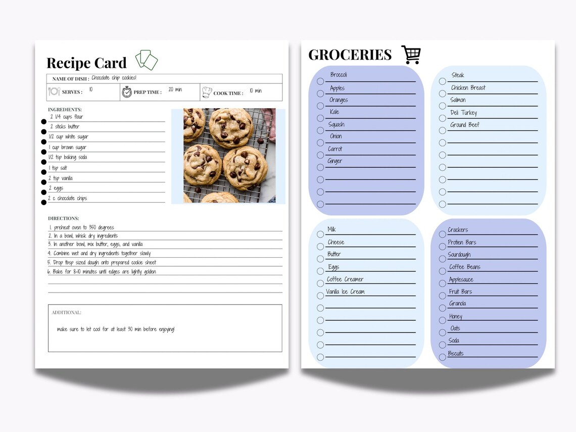Printable or Digital Meal Plan With Grocery List Template, Weekly Meal ...