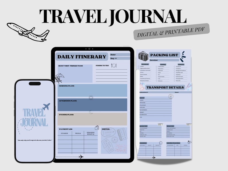 Printable Travel Planner Kit: Digital Journal, Itinerary Template ...
