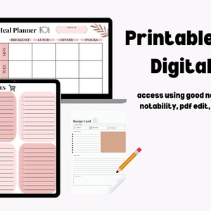 Digital & Printable Weekly Meal Planner With Grocery List Template ...