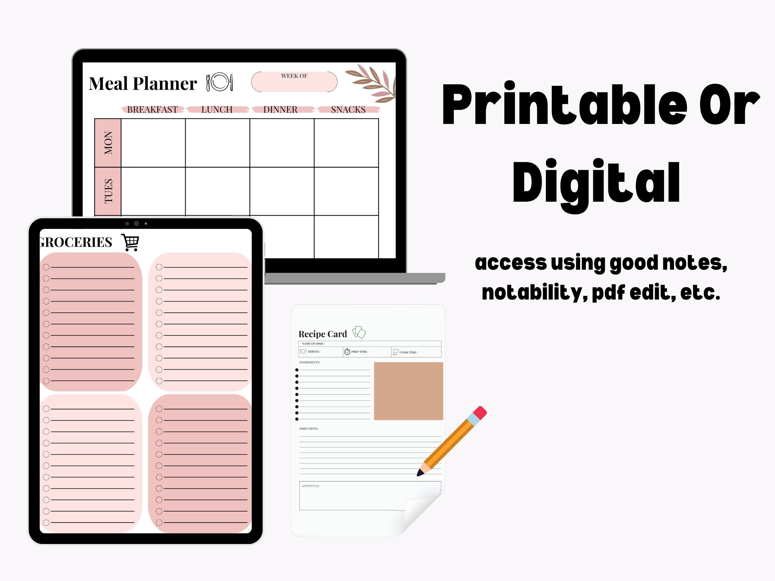 Digital & Printable Weekly Meal Planner With Grocery List Template ...