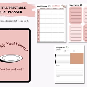 Digital & Printable Weekly Meal Planner With Grocery List Template ...