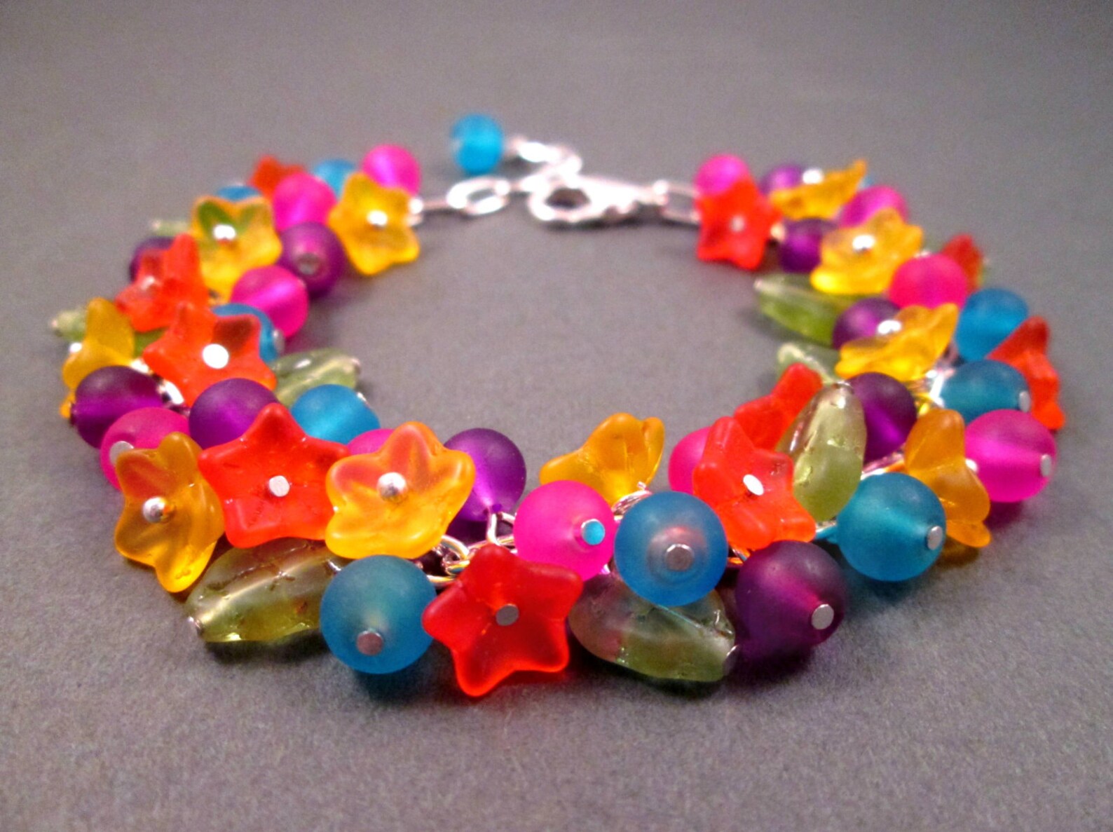 Flower Charm Bracelet Frosty Rainbow Bouquet Colorful and - Etsy
