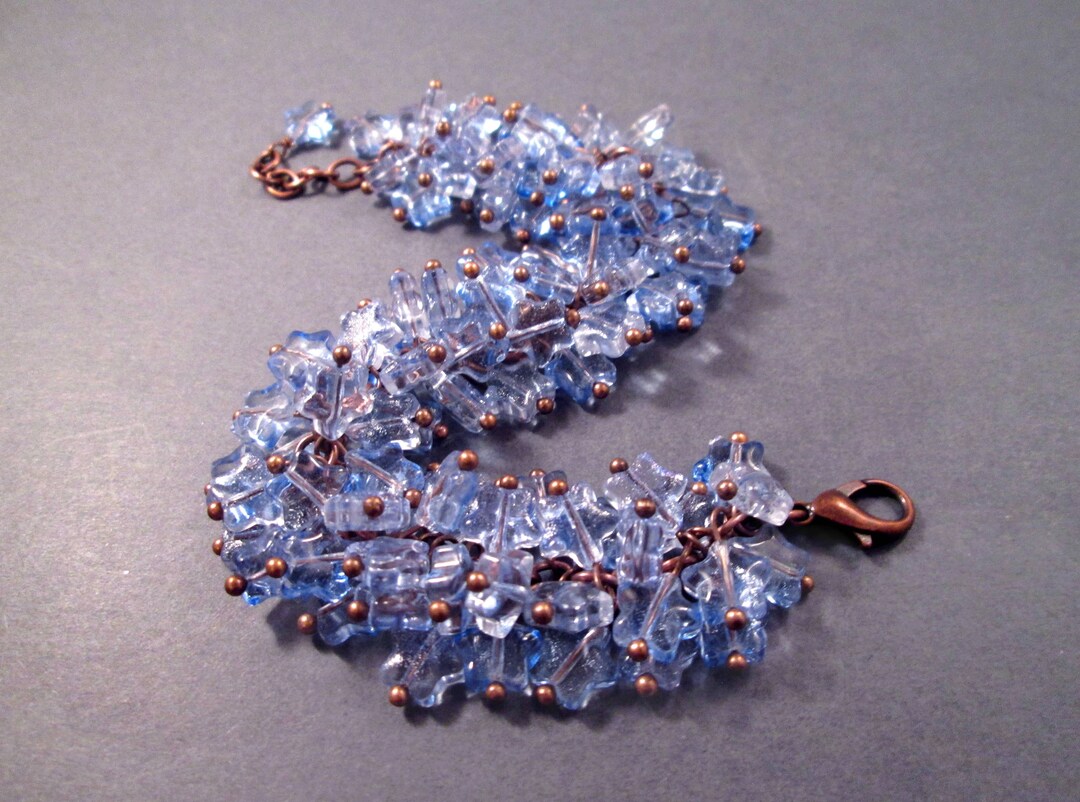 Star Cha Cha Bracelet, Periwinkle Blue Glass Beaded, Copper Charm ...