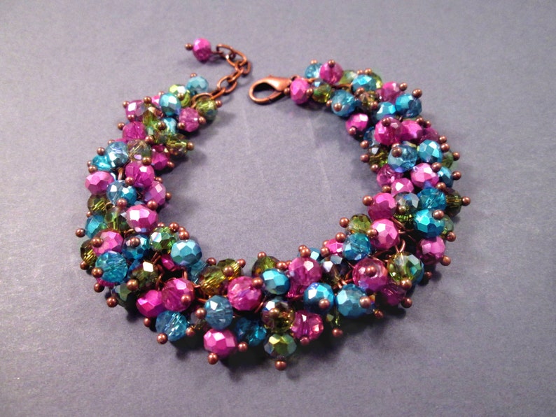 Rainbow Cha Cha Bracelet Peacock Colors Copper Beaded Charm - Etsy