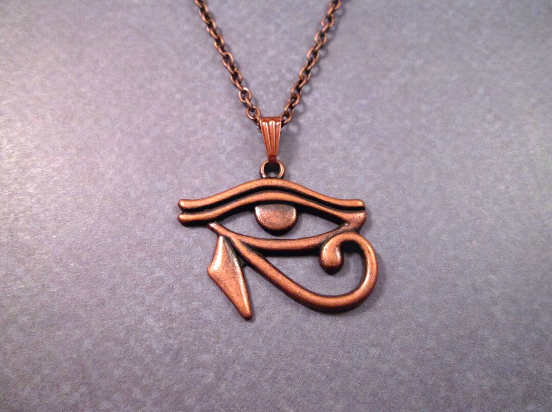 Egyptian Eye Necklace, Eye of Horus Pendant, Antiqued Copper Chain ...