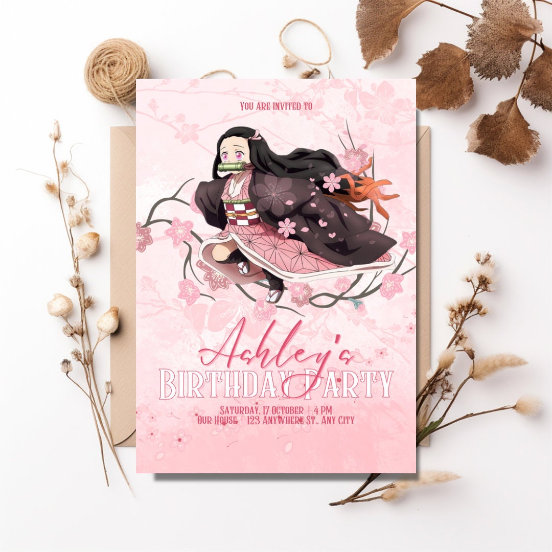 Editable Nezu-ko Birthday Invitation, Anime, Manga, De-mon Sla-yer ...