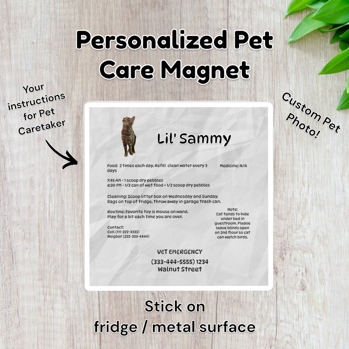 Personalized Pet Portrait Care Taker Magnet, Custom Instructions for ...