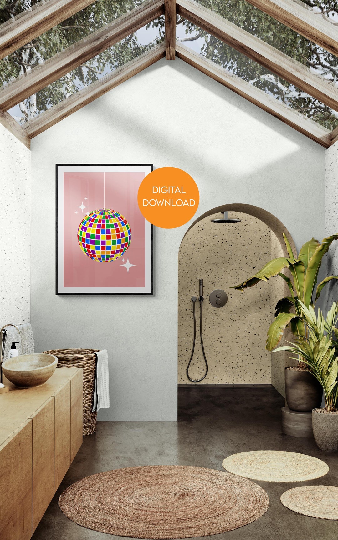 Rainbow Subtle Pride Flag Disco Ball Digital Art Print, Downloadable ...
