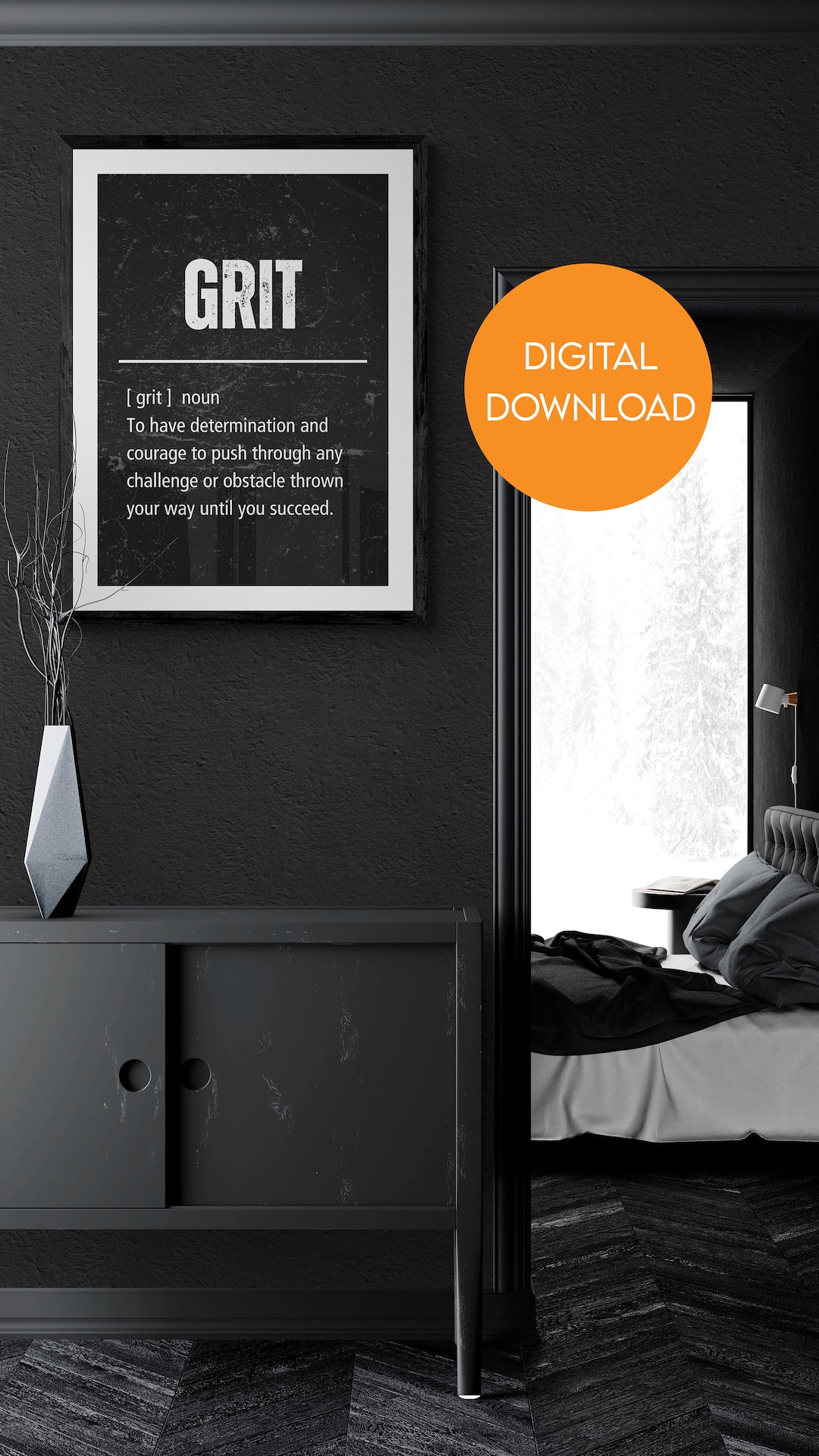 Motivational Digital Art Print, Grit Determination Success Quote ...