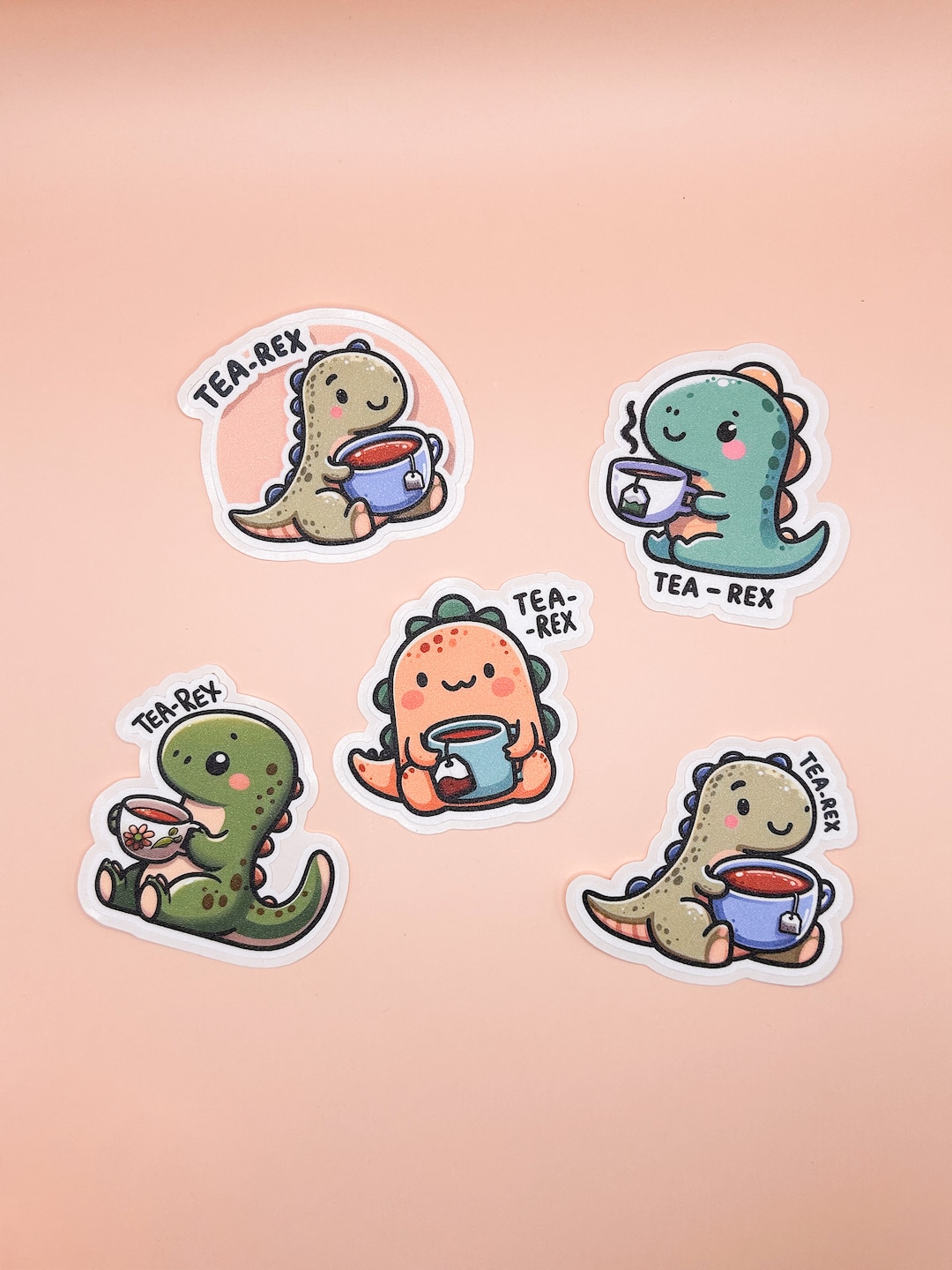 Cute Tea-rex Sticker Set - Waterproof Vinyl Sticker - Water Bottle ...