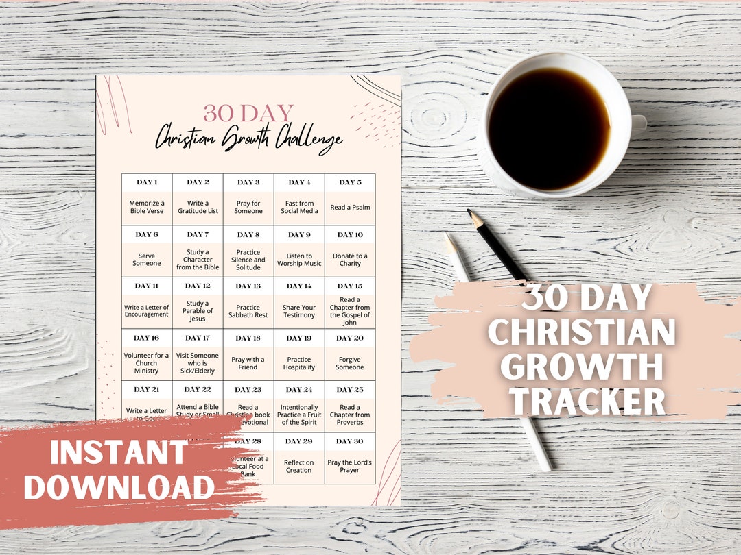 30 Day Christian Growth Challenge Checklist Calendar Youth Group Young ...