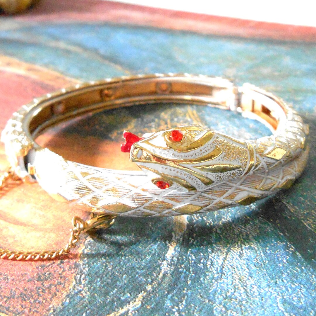 Vintage Signed ART White & Gold Snake Bracelet, Arthur Pepper, White ...