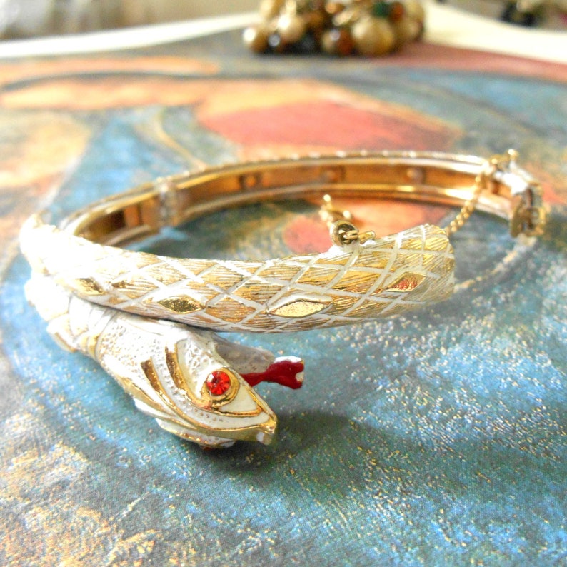 Vintage Signed ART White & Gold Snake Bracelet, Arthur Pepper, White ...