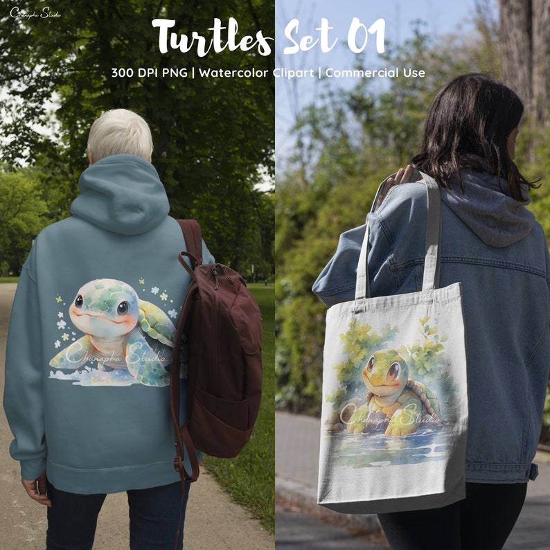 Cute Turtle Watercolor Clipart Set Transparent Background, High ...