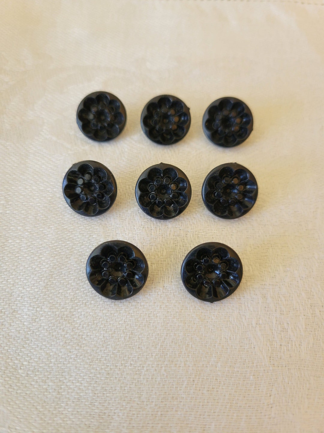 Set of 8 Black Shank Buttons With Flower Design - Etsy