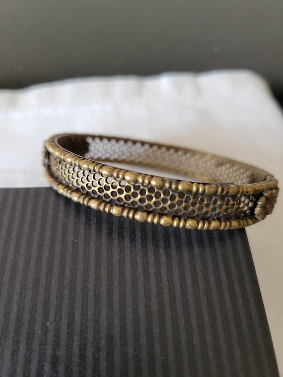 Vintage Brass Bangle With Netting Design And Flower D… Gem