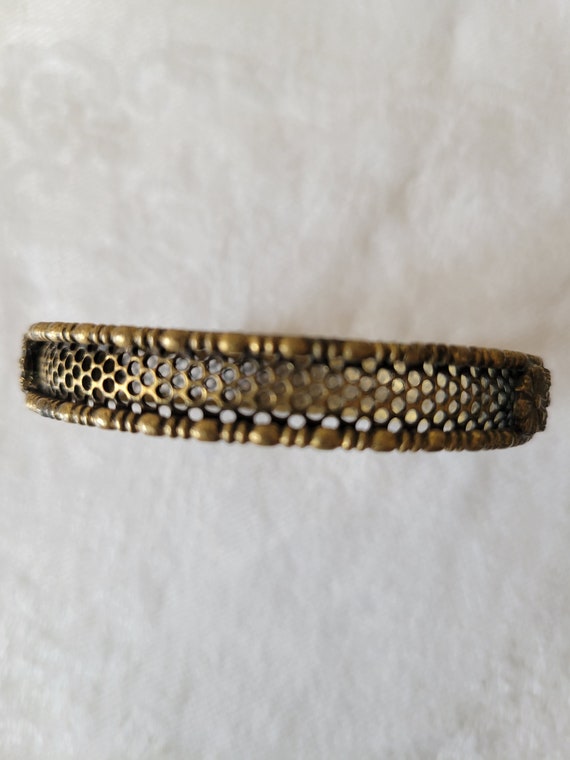 Vintage brass bangle with netting design and flower d… - Gem