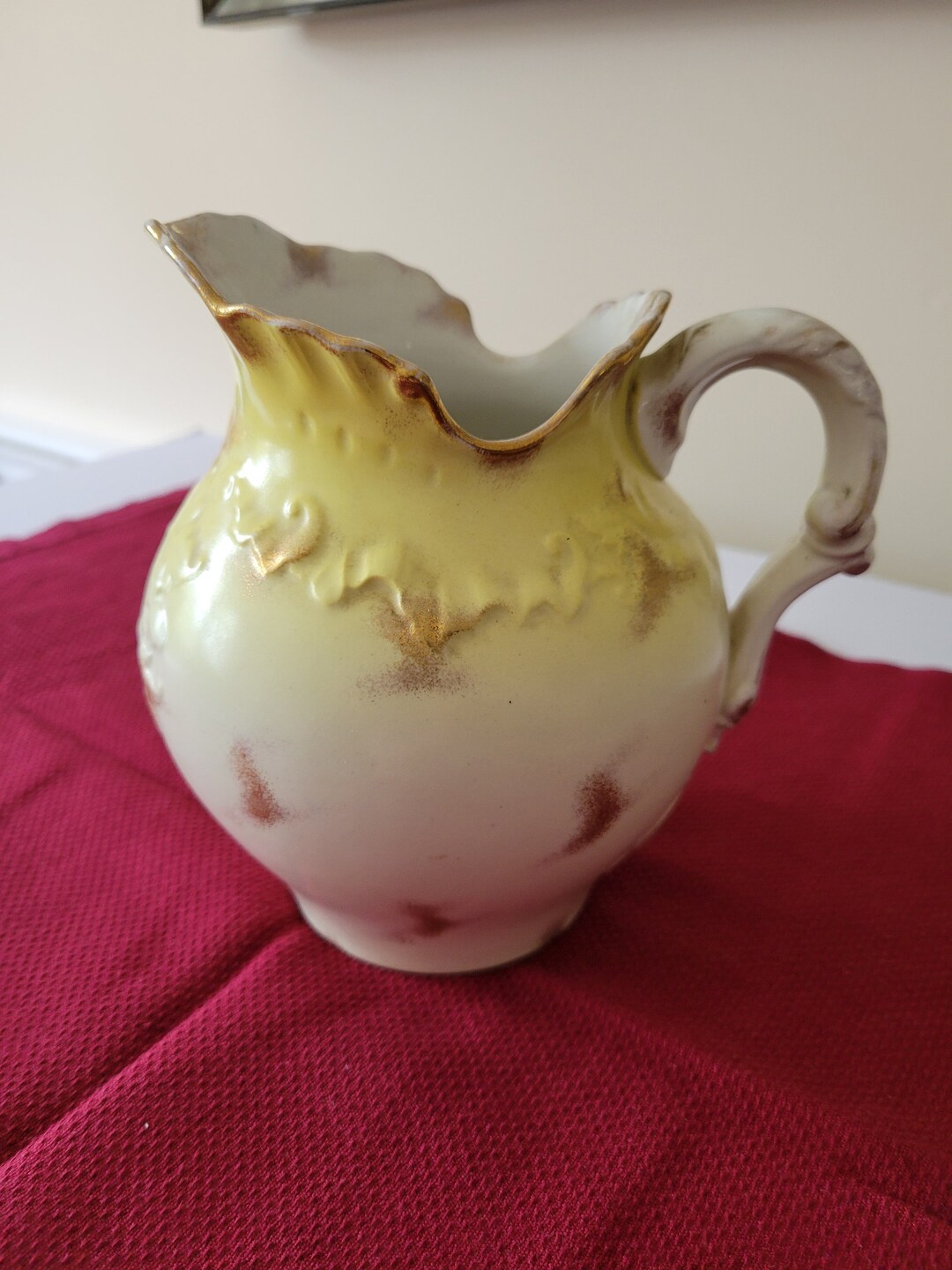 Vintage Mercer Pottery Pitcher in White and Yellow With Gold Accents - Etsy