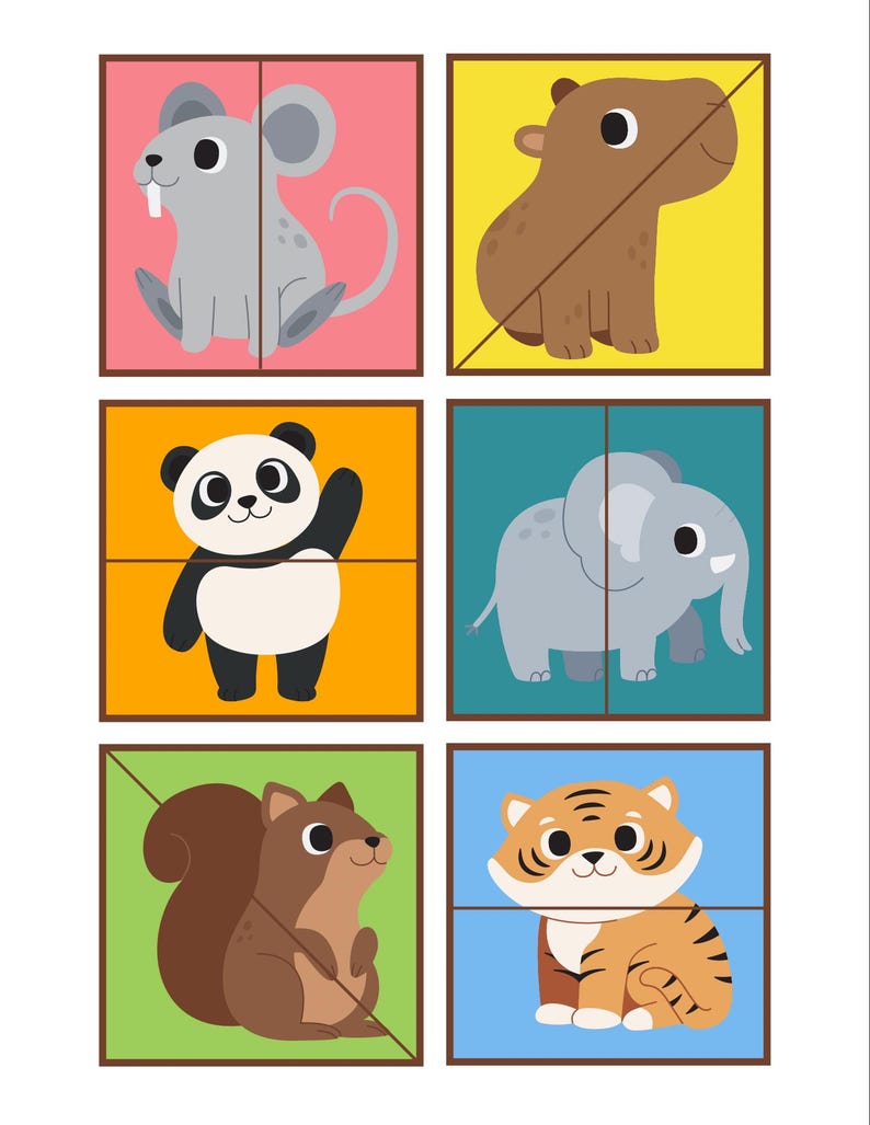 Downloadable Easy Toddler Puzzle Printables, 32 Pieces, 16-2 Piece ...