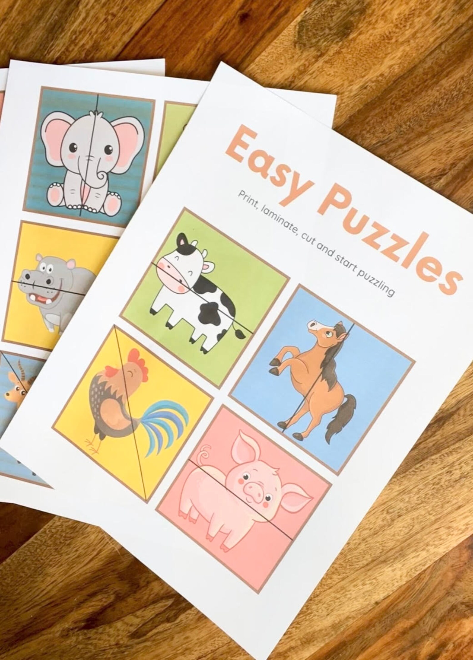 Downloadable Easy Toddler Puzzle Printables, 32 Pieces, 16-2 Piece ...