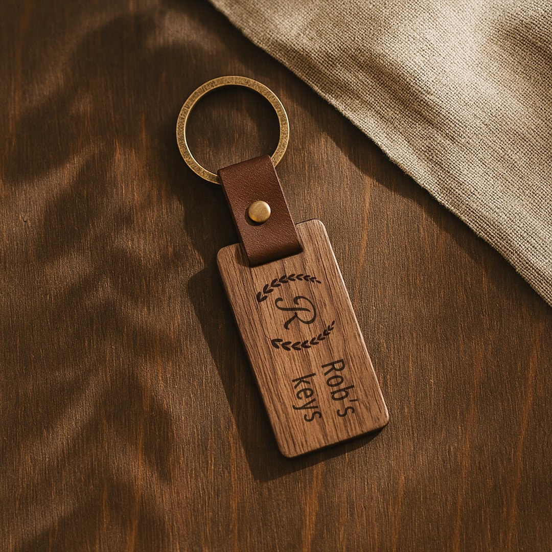 Personalized Walnut Wood Keychain, Engraved Keychain, Custom Wood Key ...