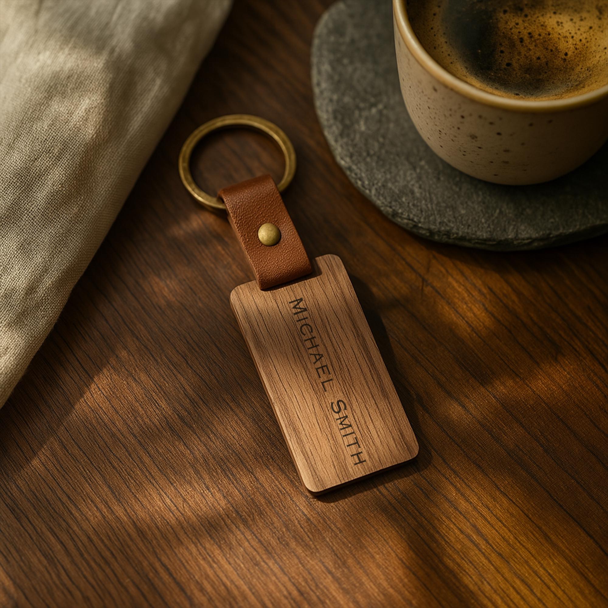 Personalized Walnut Wood Keychain, Engraved Keychain, Custom Wood Key ...