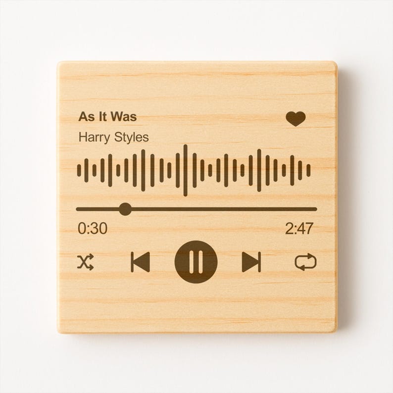Personalized Song Wooden Coaster: Engraved Music Player Design - Etsy