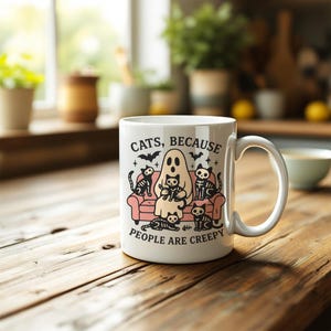 Halloween Cats Ceramic Mug, Funny Creepy People Gift, Witchy Coffee Cup ...