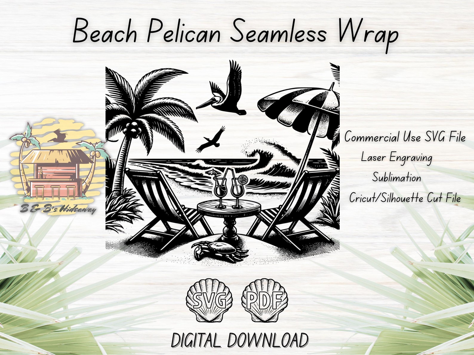 Beach Pelican Scene SVG Seamless Tumbler Wrap, Seamless Laser Engraving ...