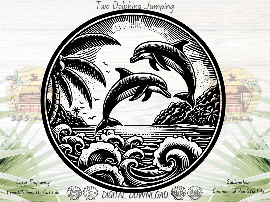 Dolphin Ocean Scene Digital Download SVG for Laser Engraving and ...