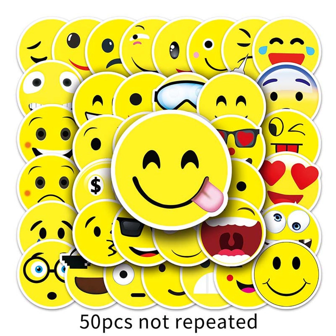 50pcs Thick Vinyl Waterproof Smiley Face Stickers Pack for Phone ...
