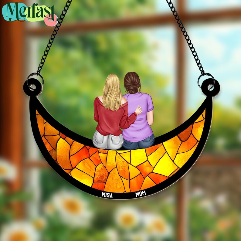 Personalized Mom and Daughter Moon Suncatcher, Custom Mom & Daughter ...
