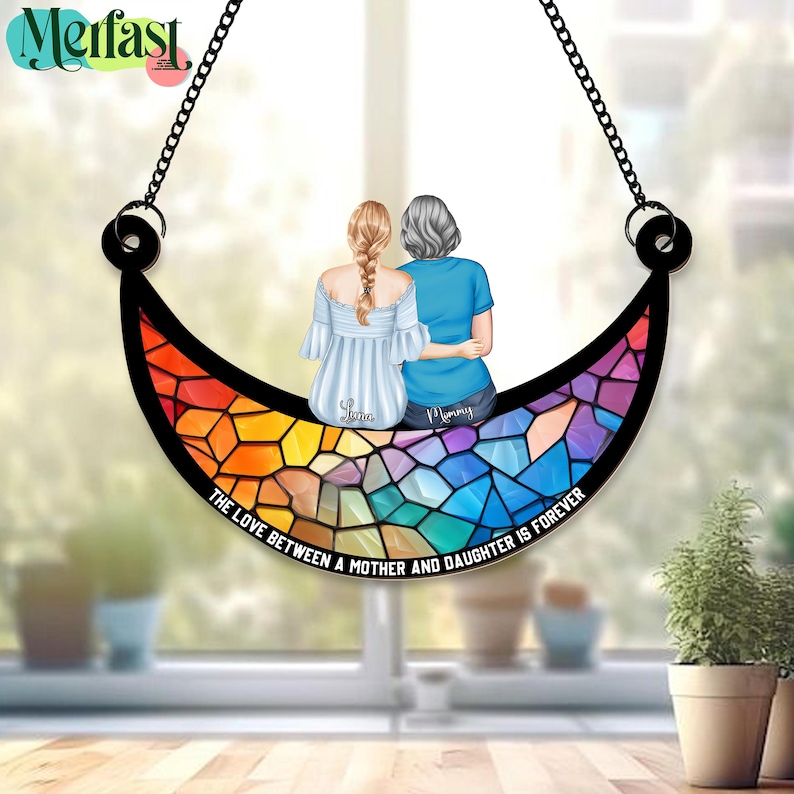 Personalized Mom and Daughter Moon Suncatcher, Custom Mom & Daughter ...