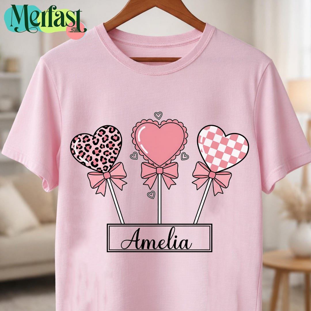 Personalized Girls Valentine Shirt, Pink Heart Name Girl Tee, Kids ...