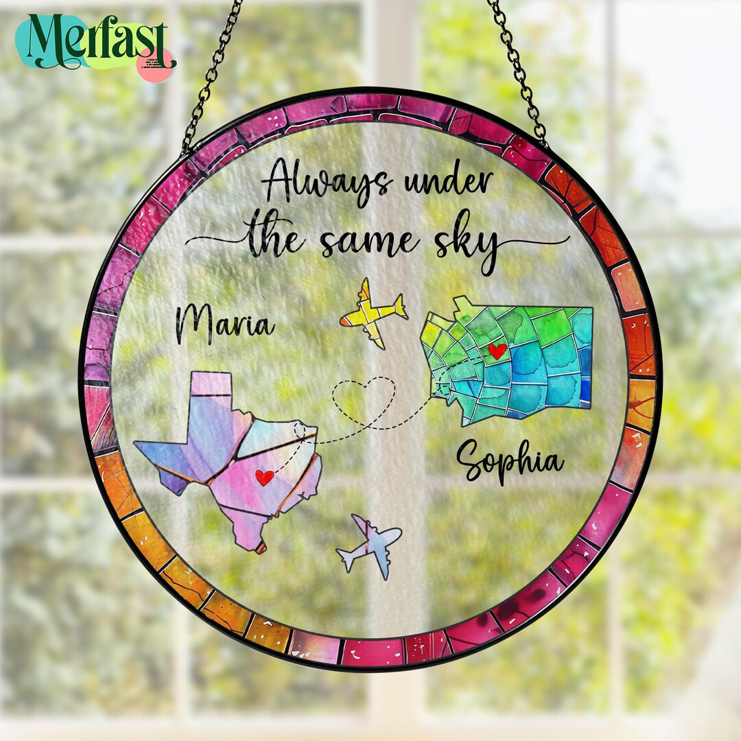 Personalized Long Distance Friendship Suncatcher, State to State Glass ...