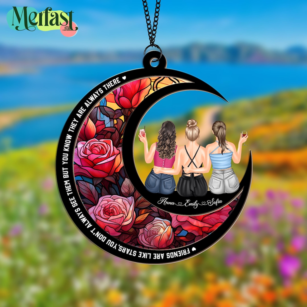 Best Friends Sitting on the Moon Window Hanging Suncatcher ...