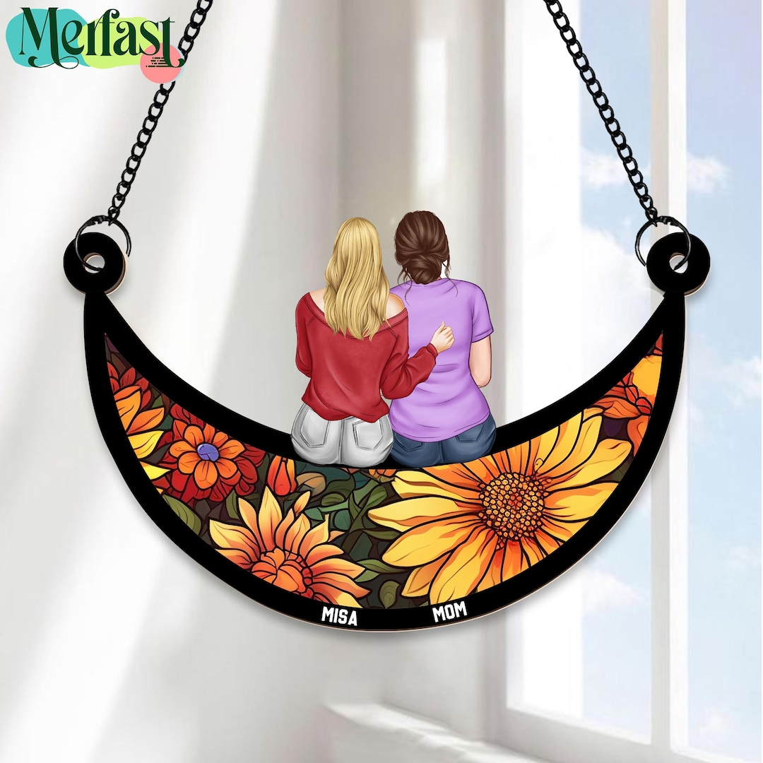 Personalized Mom and Daughter Moon Suncatcher, Custom Mom & Daughter ...