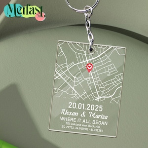Personalized Map Acrylic Keychain, Our First Date Map Valentine's Gifts ...